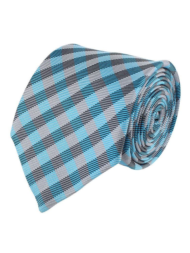 Kavove Elegant Cyan Checkered Neck Tie For Men
